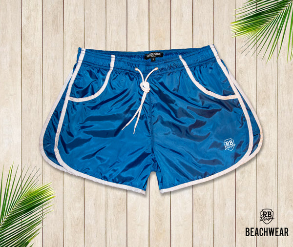 Blue Men's Swimming Shorts With White Borders BW02SB – RB Design Store