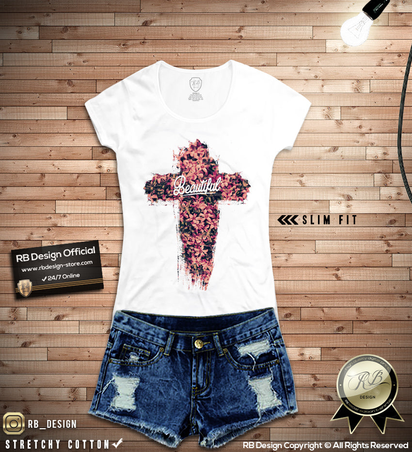 Floral Flowers Cross Women's T-shirt Beautiful Saying Ladies Tank Top ...