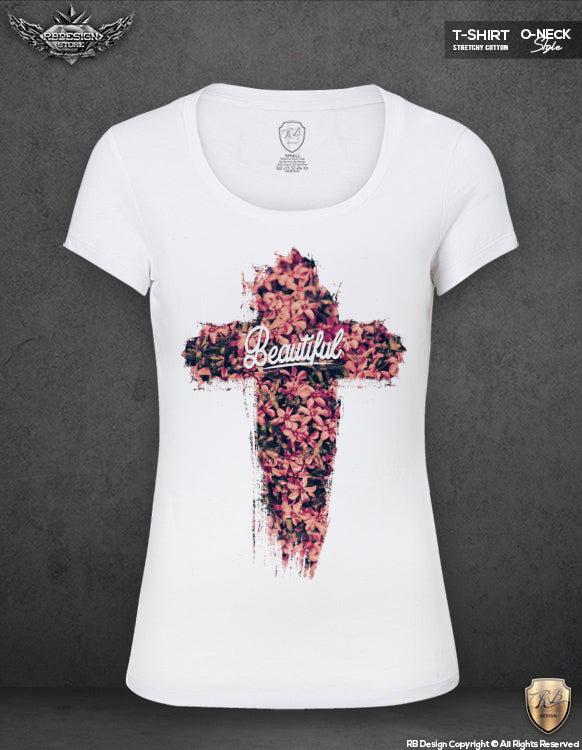 Floral Flowers Cross Women's T-shirt Beautiful Saying Ladies Tank Top ...