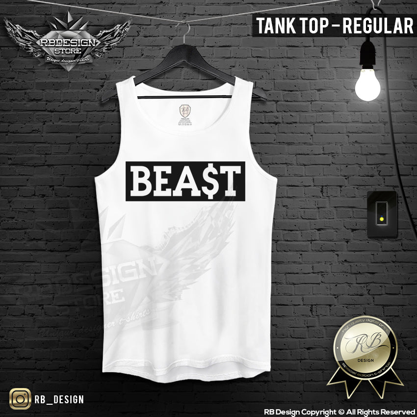 Men's BEAST Slogan T-shirt Black Print RB Design Tank Top MD126 – RB ...