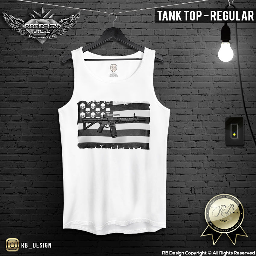 Men's Machine Gun T-shirt Trust Nobody Skull Flag Tank Top MD708 Black ...