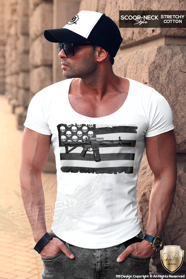 Men's Machine Gun T-shirt Trust Nobody Skull Flag Tank Top MD708 Black ...